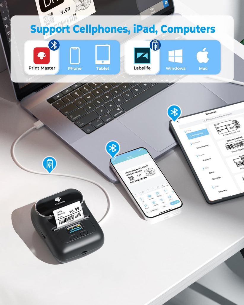 Phomemo M110 Label Printer - Bluetooth No Ink Printer, Mini Portable B